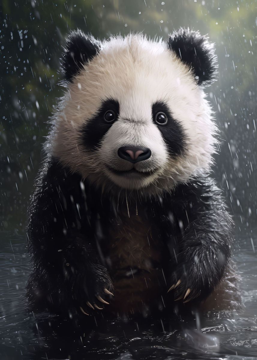 'Cute Wet Panda' Poster, picture, metal print, paint by Frank Hirschle ...