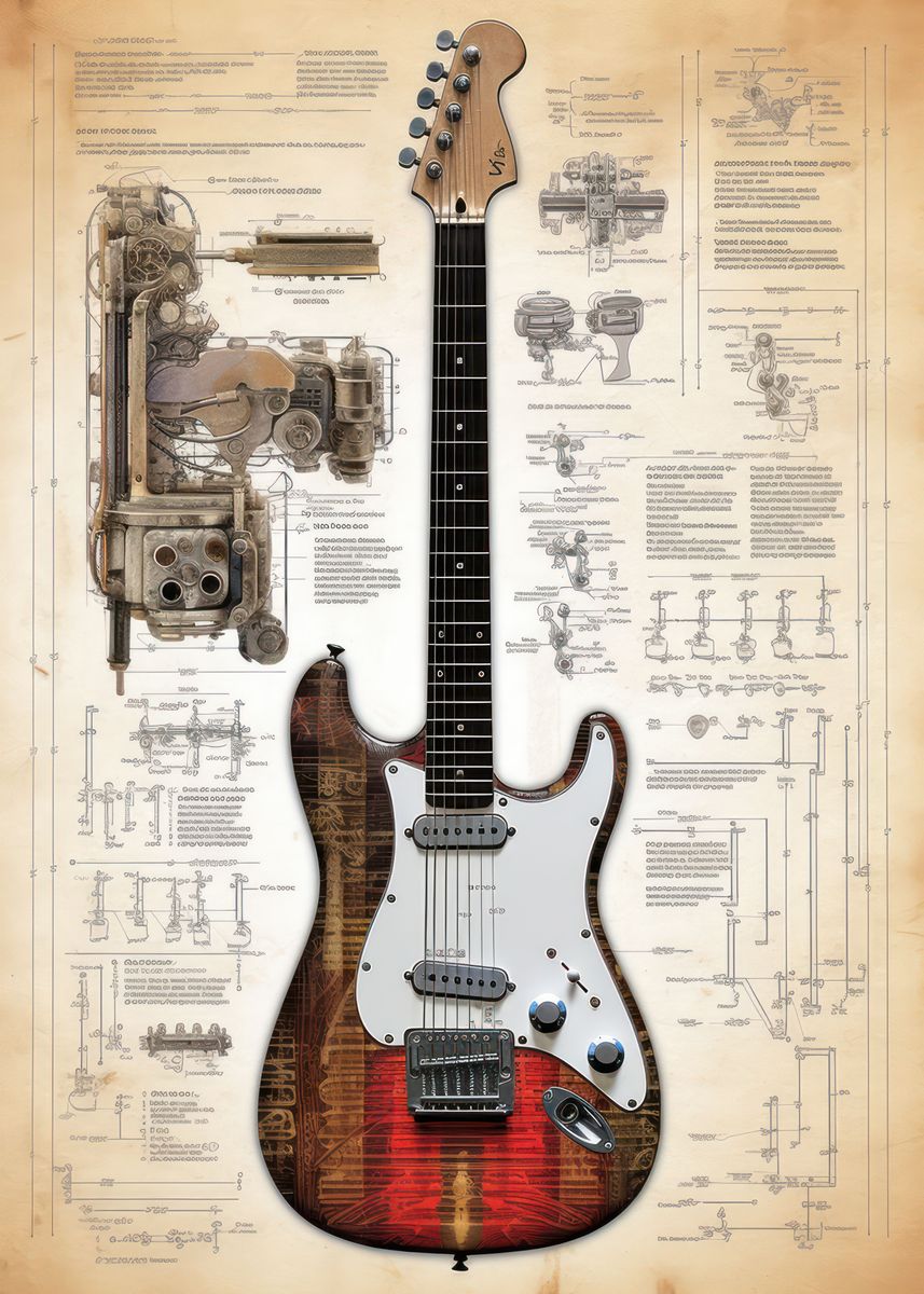 'Electric Guitar Anatomy' Poster, picture, metal print, paint by ...