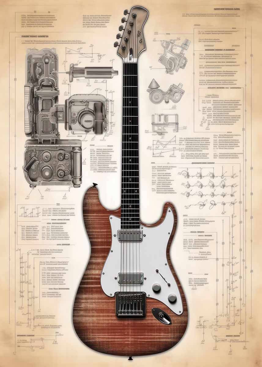'Electric Guitar Anatomy' Poster, picture, metal print, paint by ...