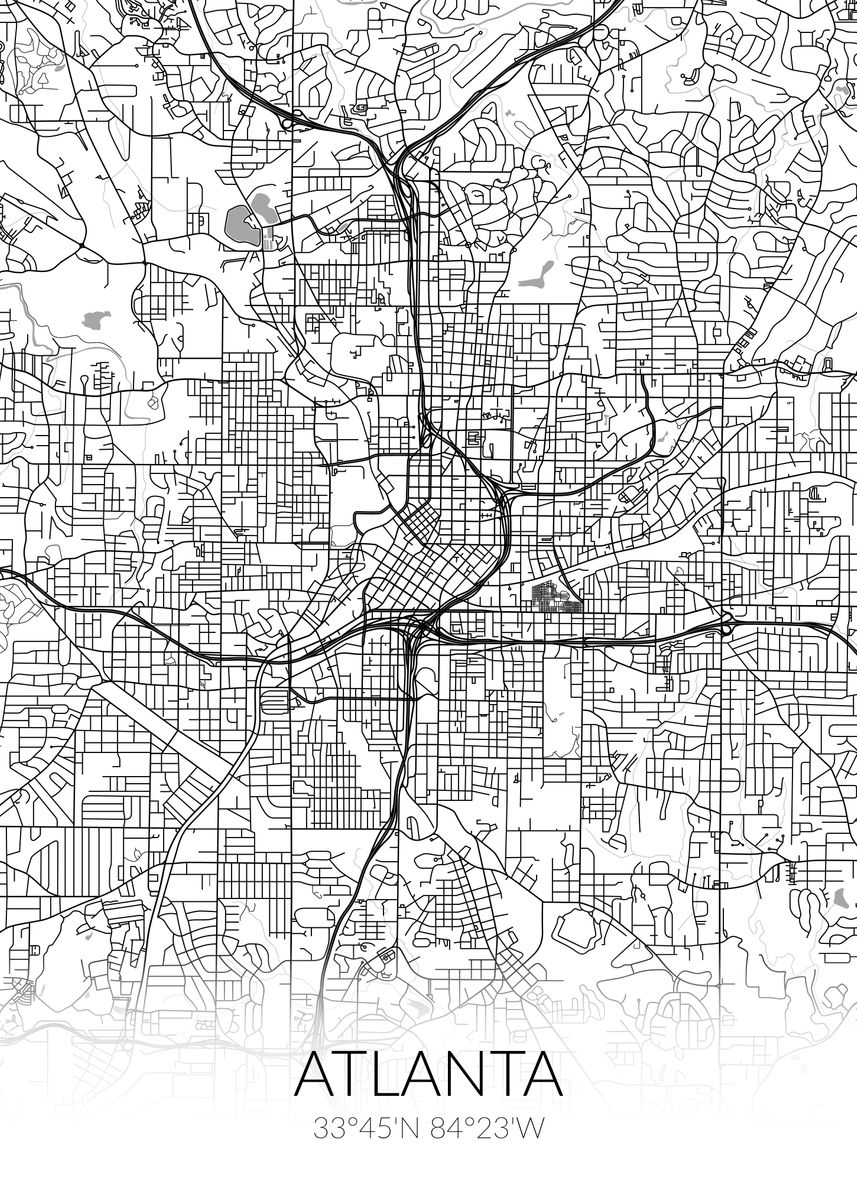 'Atlanta City Map White' Poster, picture, metal print, paint by ...
