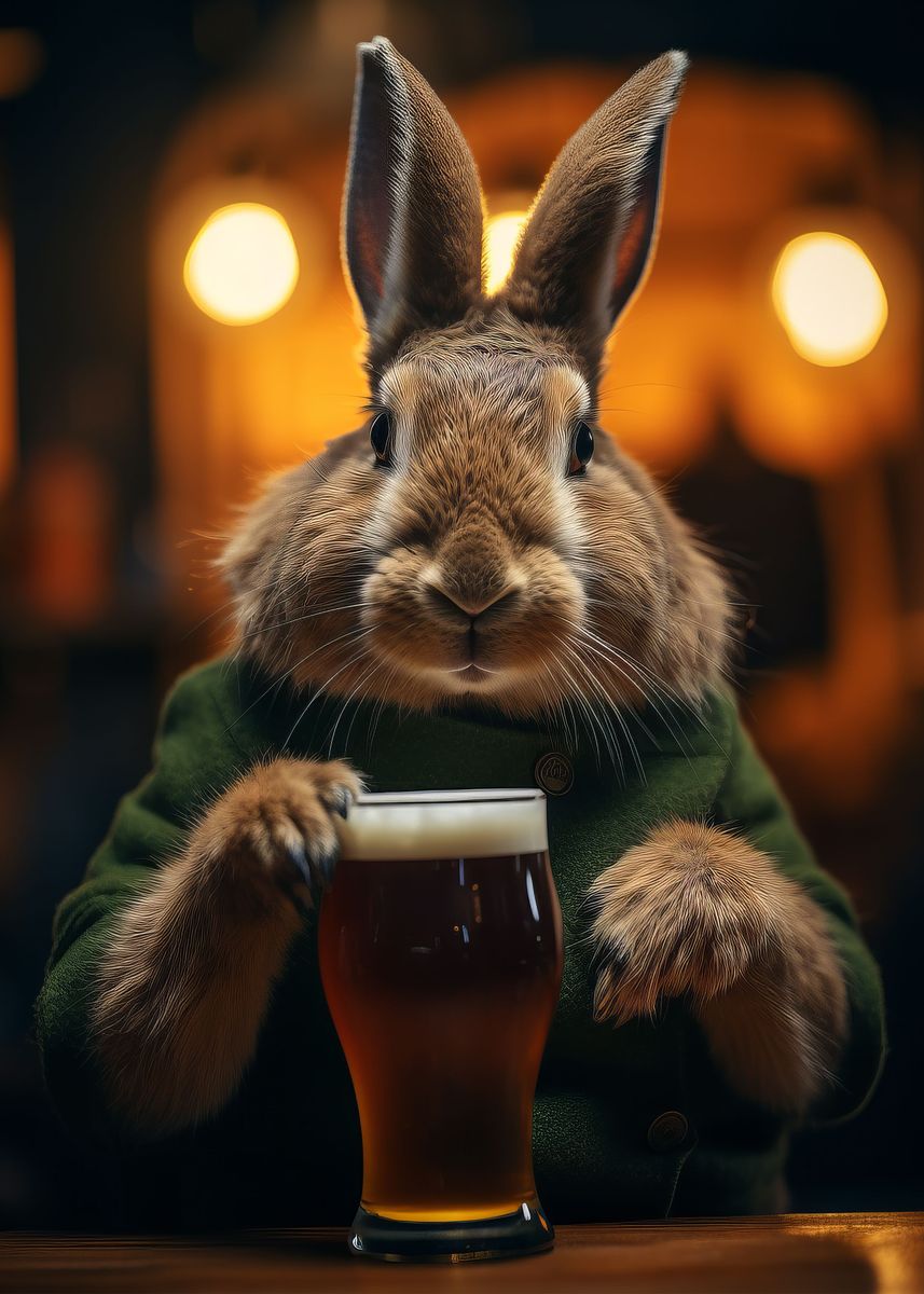 'Rabbit Drinking Beer Pint' Poster, picture, metal print, paint by Zenz ...