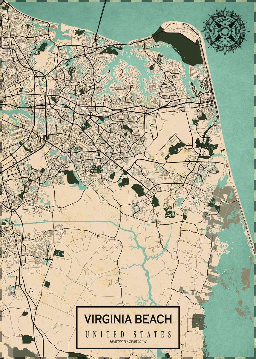 'Virginia Beach Map Vintage' Poster, picture, metal print, paint by ...