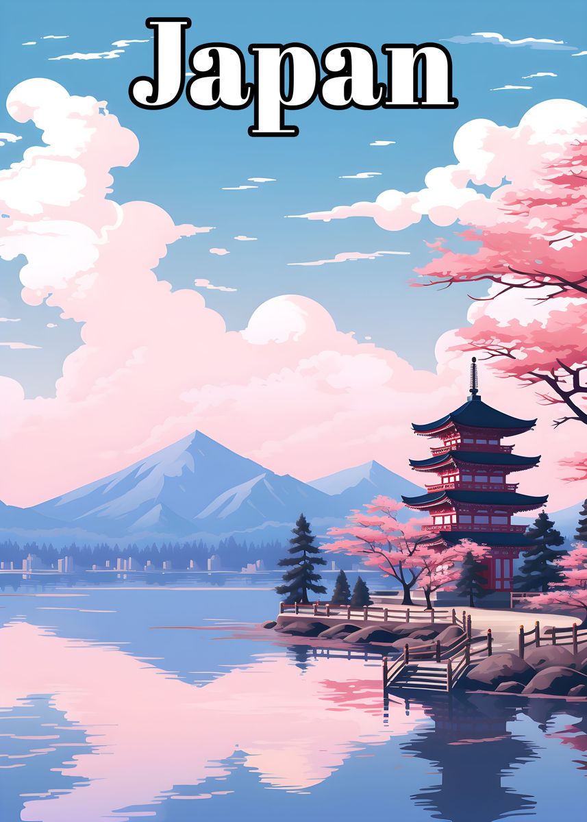 'Japan Travel Poster' Poster, picture, metal print, paint by Khloi ...