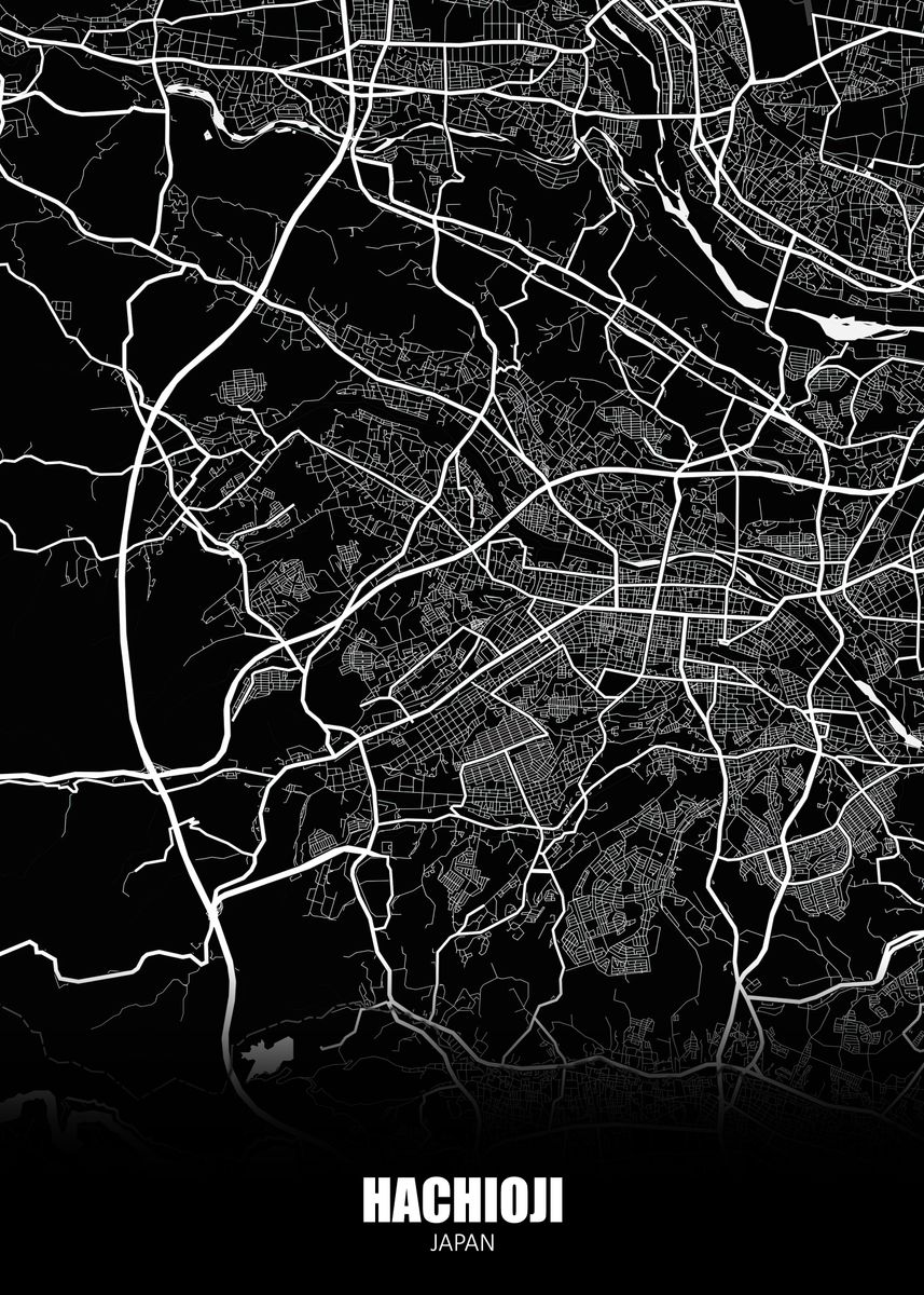 'Hachioji Japan Map' Poster, picture, metal print, paint by Zake Yonkou | Displate