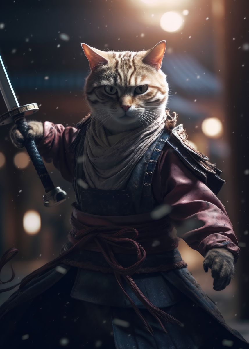 'japanese Cat Samurai ' Poster, picture, metal print, paint by Creative ...