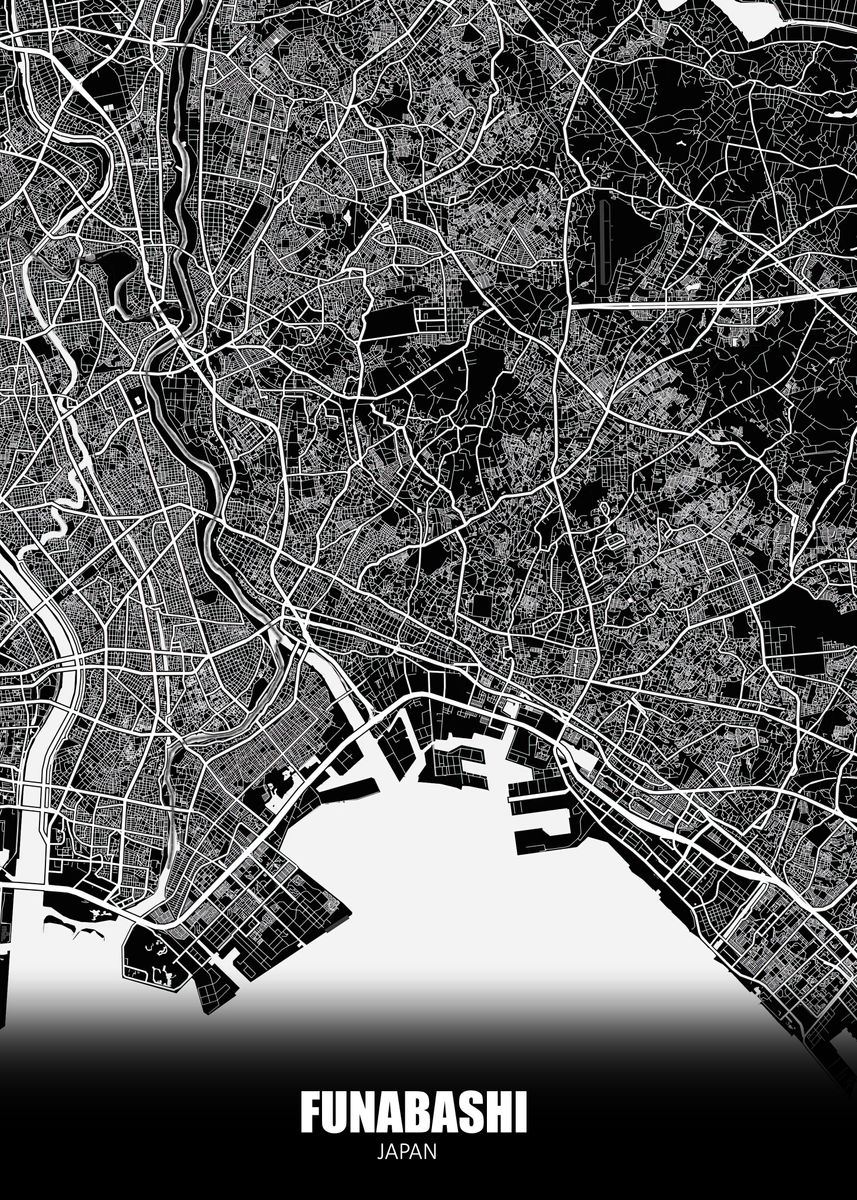 'Funabashi Japan Map' Poster, picture, metal print, paint by Zake ...