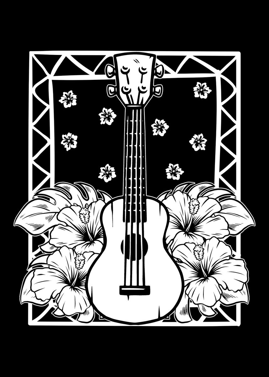 'Ukulele Uke Flowers' Poster, picture, metal print, paint by ...