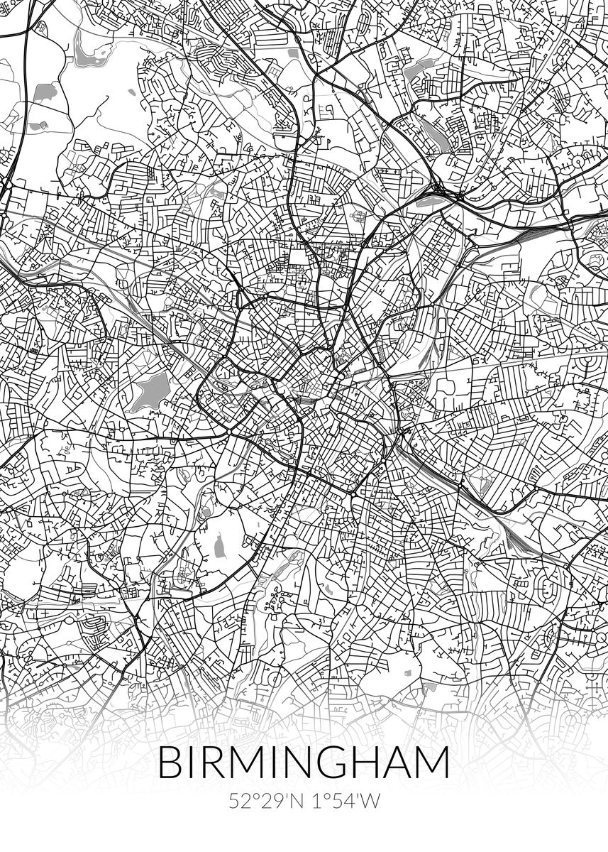 'Birmingham City Map White' Poster by dkDesign | Displate