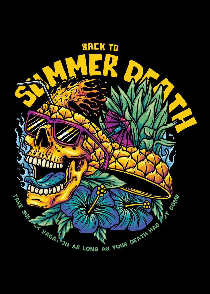 'pineapple skull and flower' Poster, picture, metal print, paint by ...