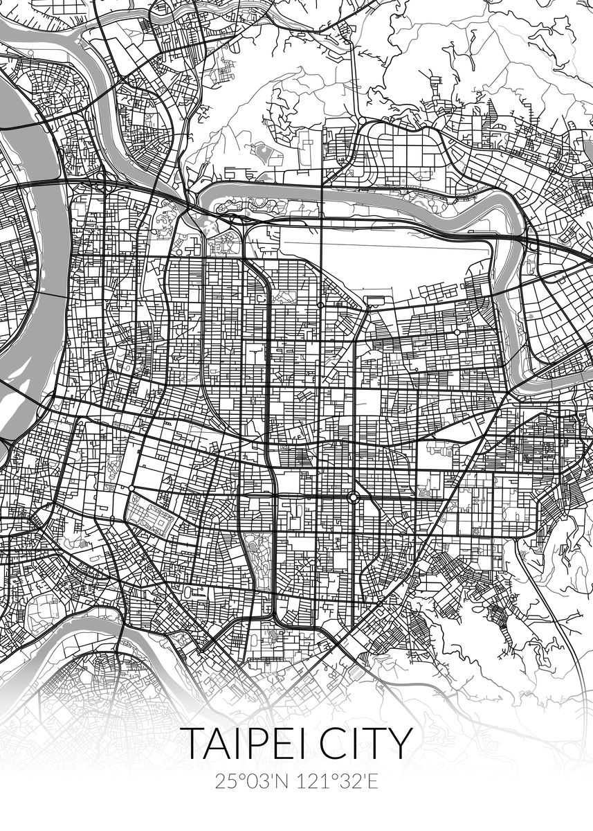 'Taipei City Map White' Poster by dkDesign | Displate