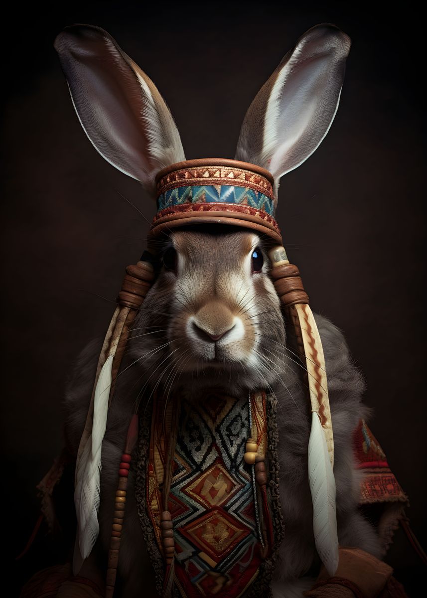 'Aztec Rabbit' Poster, picture, metal print, paint by Makadur | Displate