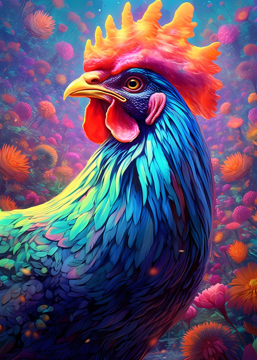 'Funny Chicken Color' Poster, picture, metal print, paint by ...