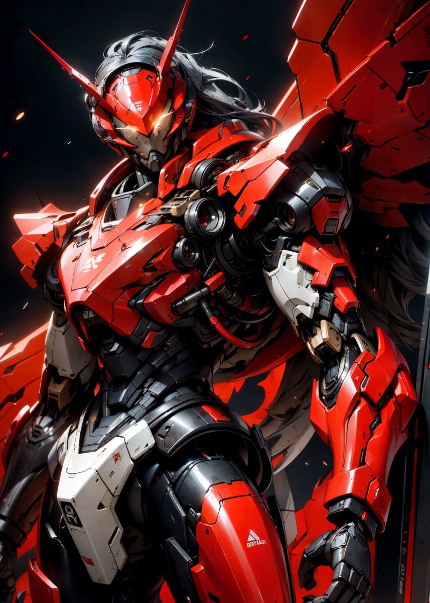 'Red Armor Robot Mecha' Poster, picture, metal print, paint by Ruzerin ...