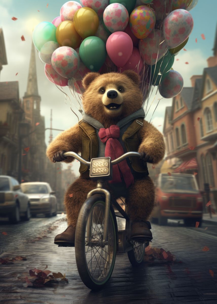 'Bear With Balloons' Poster, picture, metal print, paint by Stylianos ...
