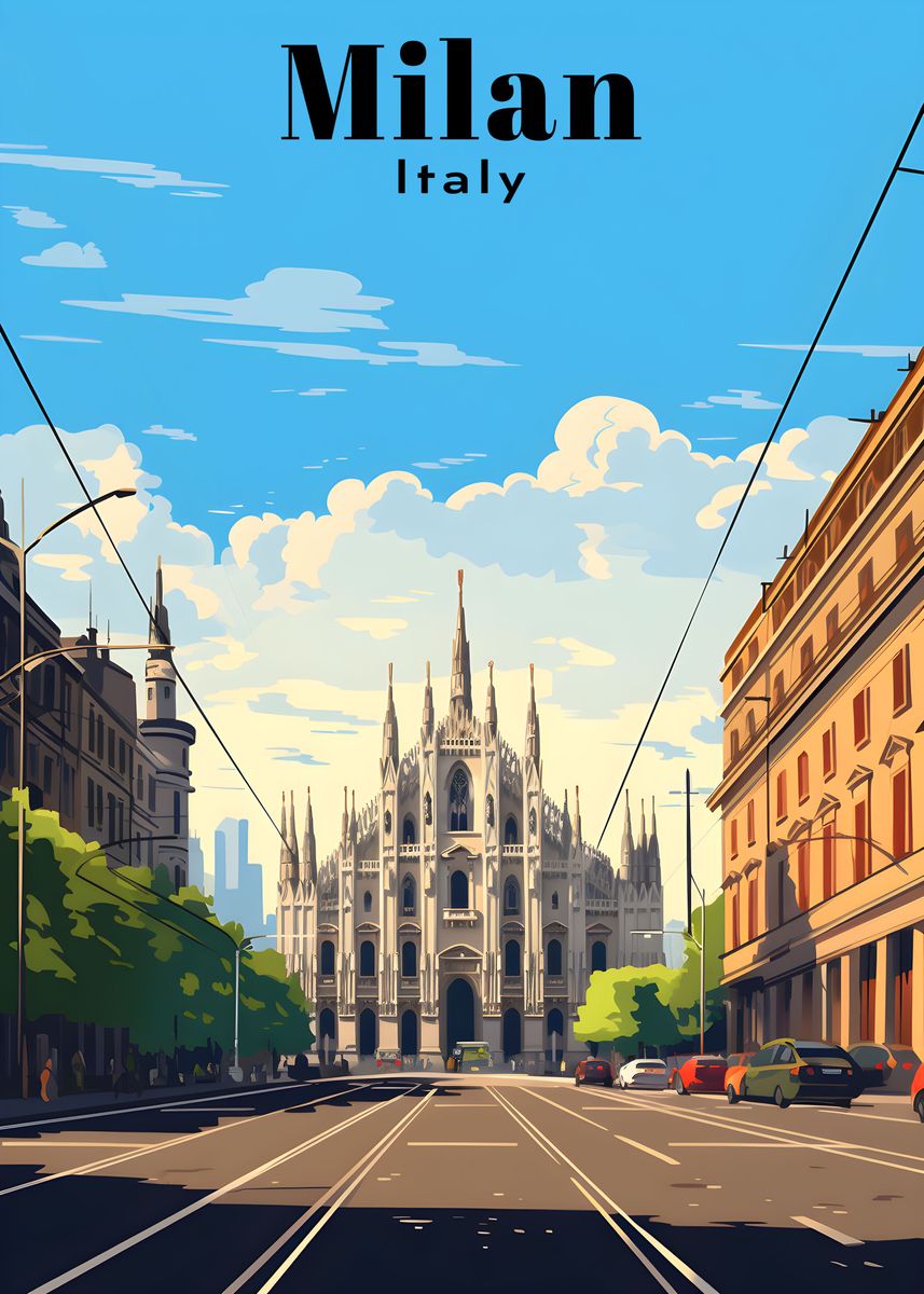 'Milan Italy Travel Poster' Poster, picture, metal print, paint by ...