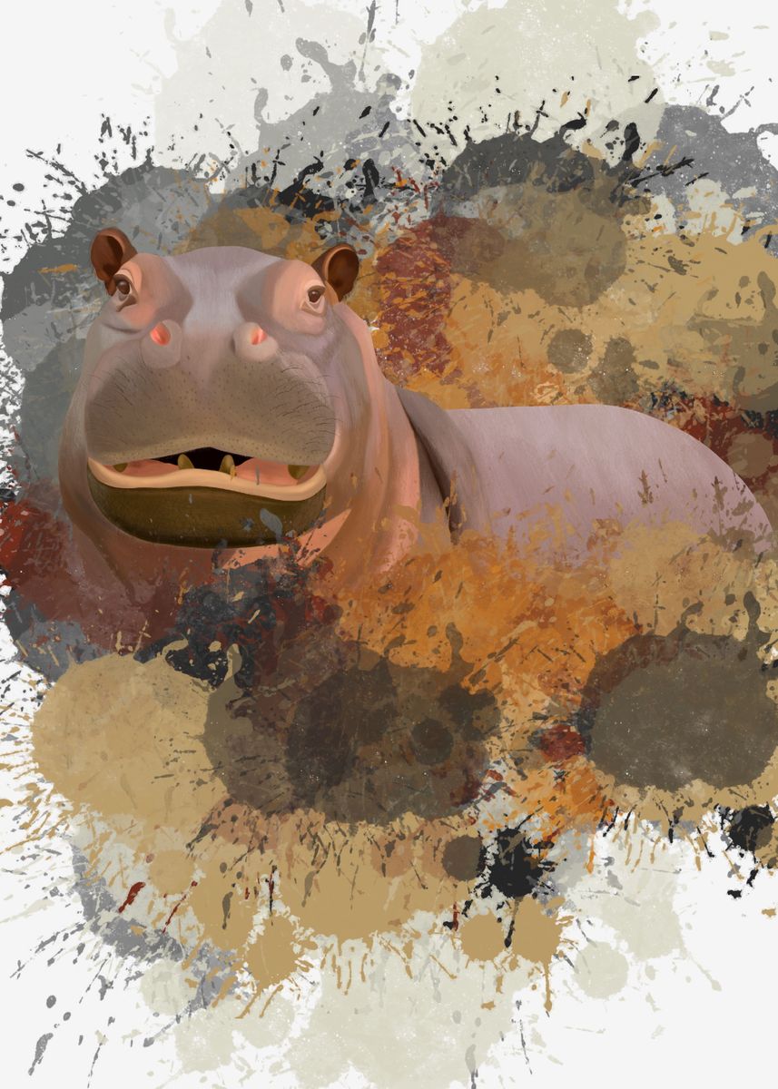 'Baby Hippo Paint Splatter' Poster by Sunette Shepperson | Displate