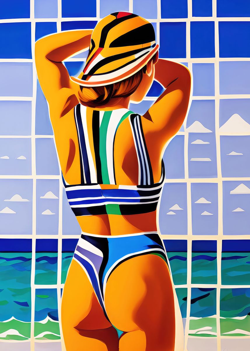 '70s Summer Beach Poster' Poster, picture, metal print, paint by BluePinkPanther | Displate