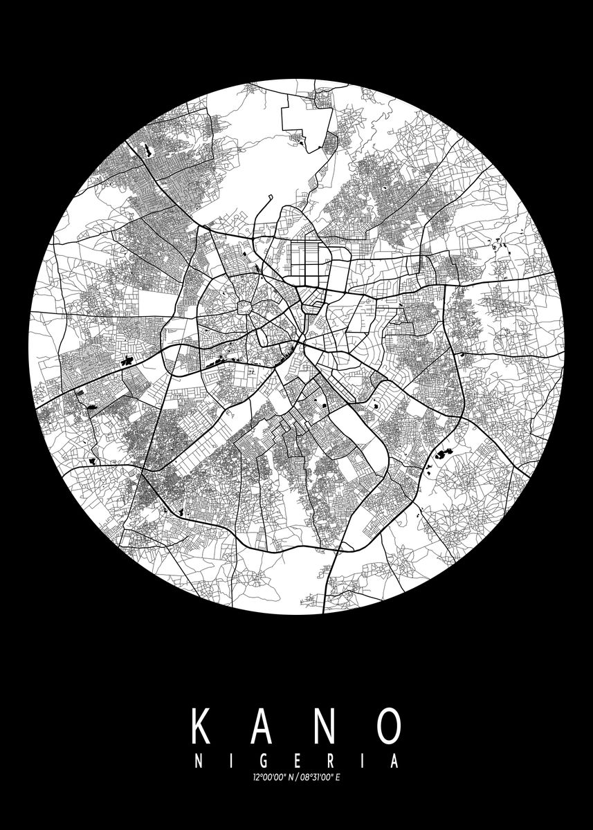 'Kano City Map Full Moon' Poster, picture, metal print, paint by deMAP Studio | Displate