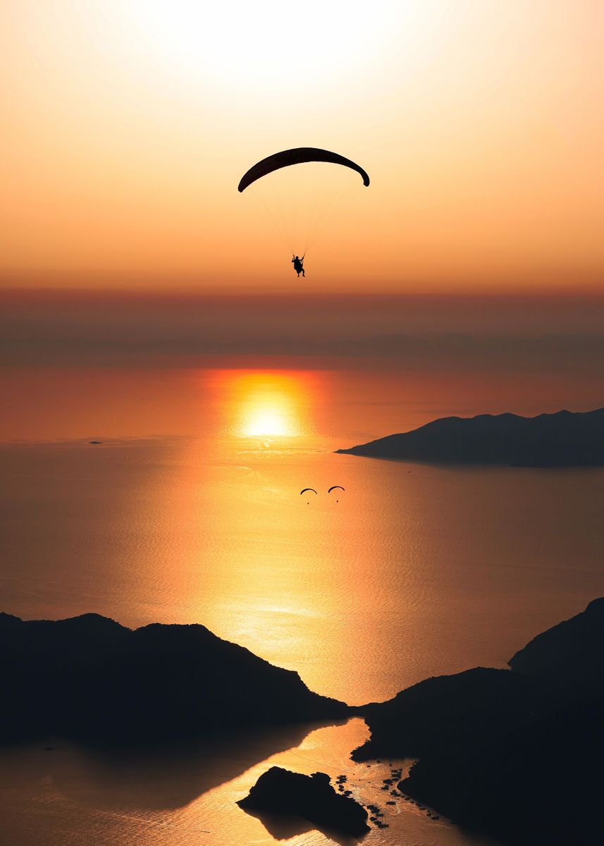 'sunset kite landing' Poster, picture, metal print, paint by Travel ...