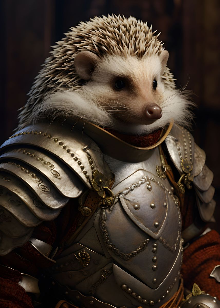 'Hedgehog Knight' Poster, picture, metal print, paint by Makadur | Displate
