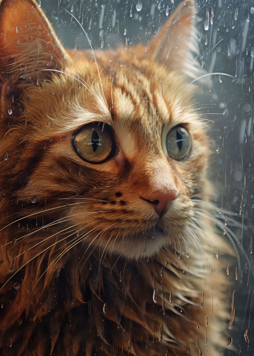 'Cute Wet Cat' Poster, picture, metal print, paint by Frank Hirschle ...