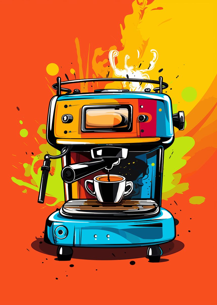 'Pop Art Coffee Machine' Poster, picture, metal print, paint by ...