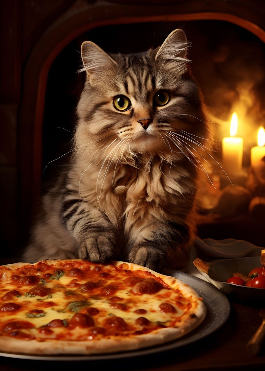 'Cat Eating Pizza' Poster by Mounier Wanjak | Displate