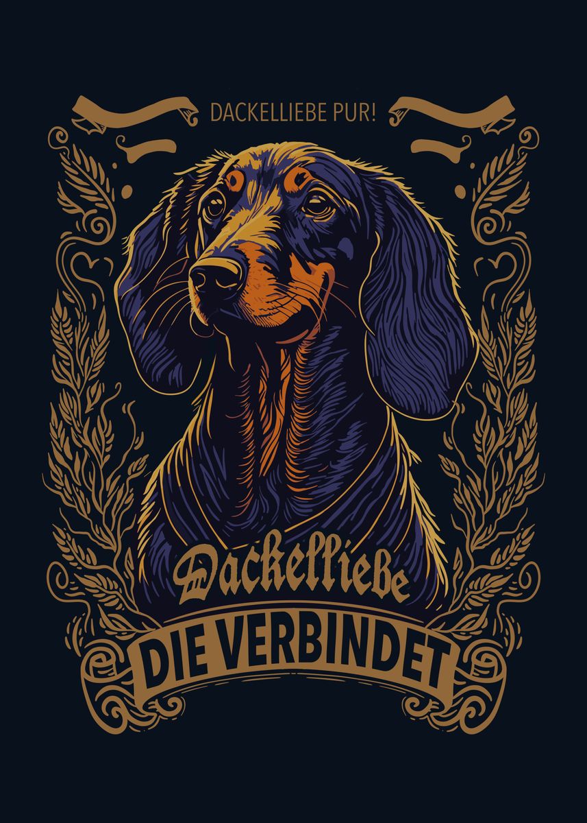 'Dackelliebe die verbindet' Poster, picture, metal print, paint by Popart PosterS | Displate
