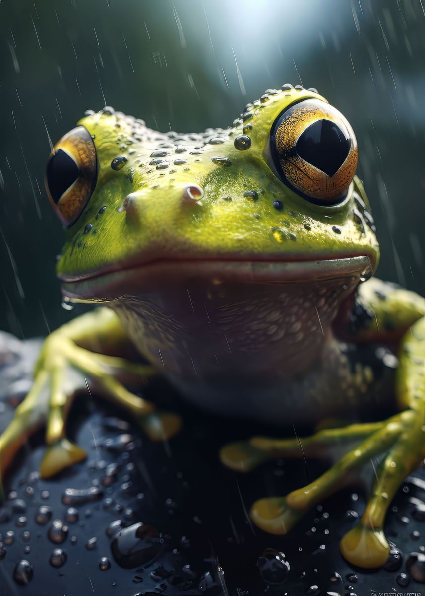 'Cute Wet Frog' Poster, picture, metal print, paint by Frank Hirschle ...