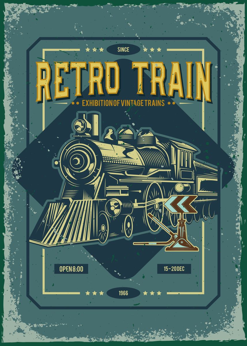 'Retro TRAIN' Poster, picture, metal print, paint by 3am | Displate