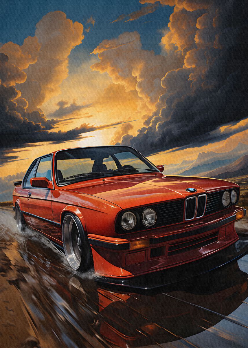 'BMW M3 E30 Sunset Painting' Poster, picture, metal print, paint by ...