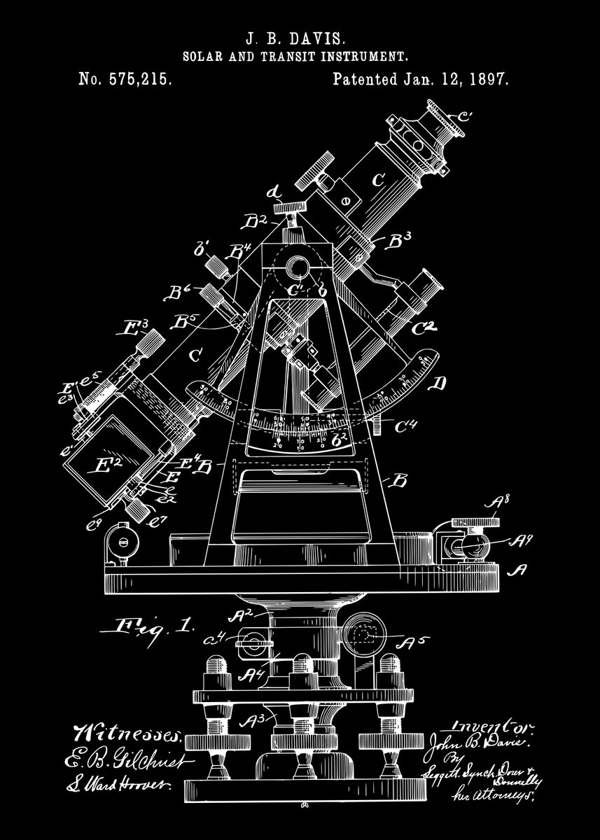 'Transit Instrument patent' Poster, picture, metal print, paint by Sam ...
