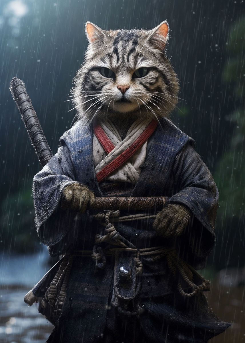 'Samurai Cat' Poster, picture, metal print, paint by Frank Hirschle ...