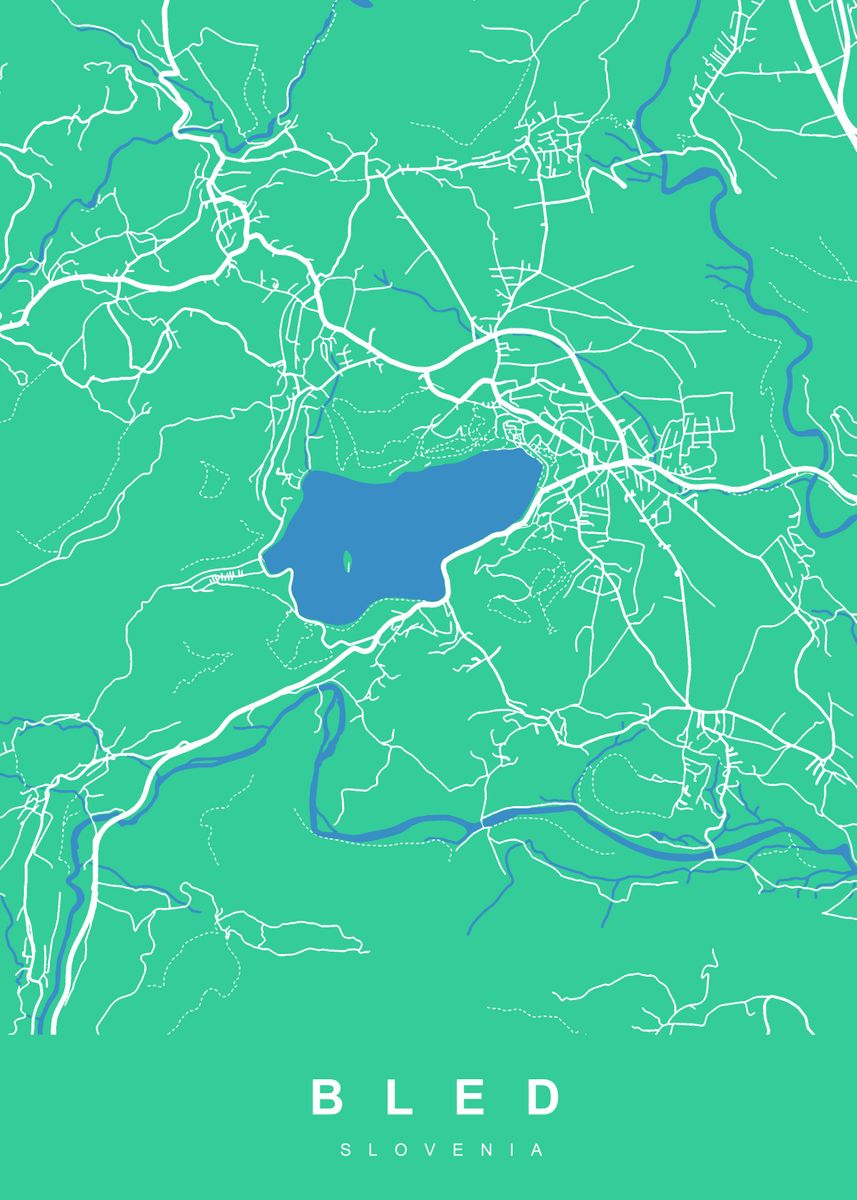 'MAP BLED SLOVENIA ' Poster, picture, metal print, paint by UrbanMaps ...