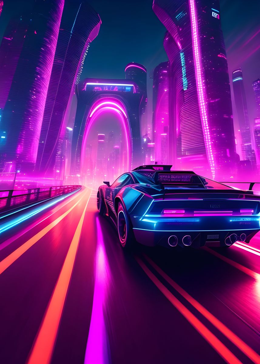 'Synth Wave Car' Poster, picture, metal print, paint by Julianvesss ...