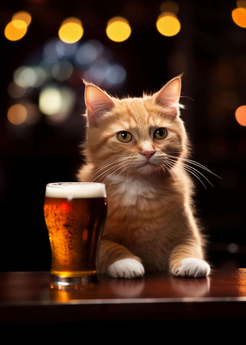 'Cat With Beer' Poster by AnHa | Displate