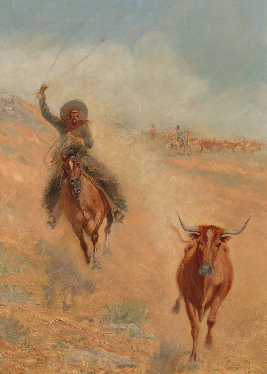 'Cowboy Lassoing A Cow' Poster by Makanaki | Displate