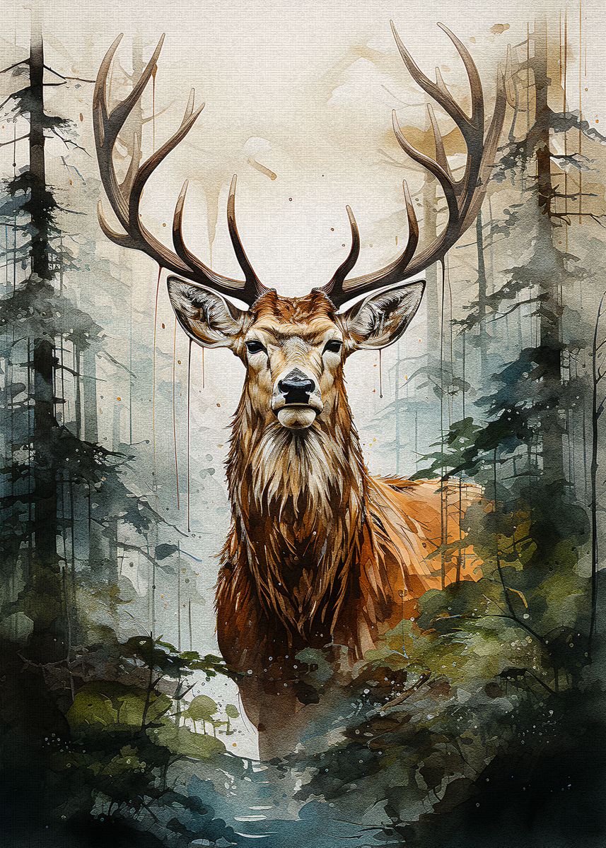 'Elk Stare' Poster, picture, metal print, paint by EKIM | Displate