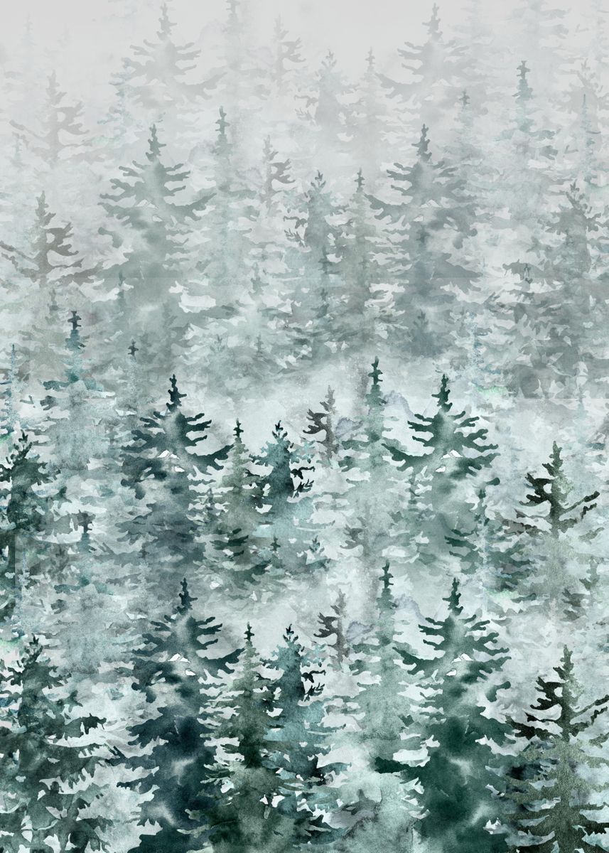 'Misty Grey Trees' Poster, picture, metal print, paint by janine | Displate