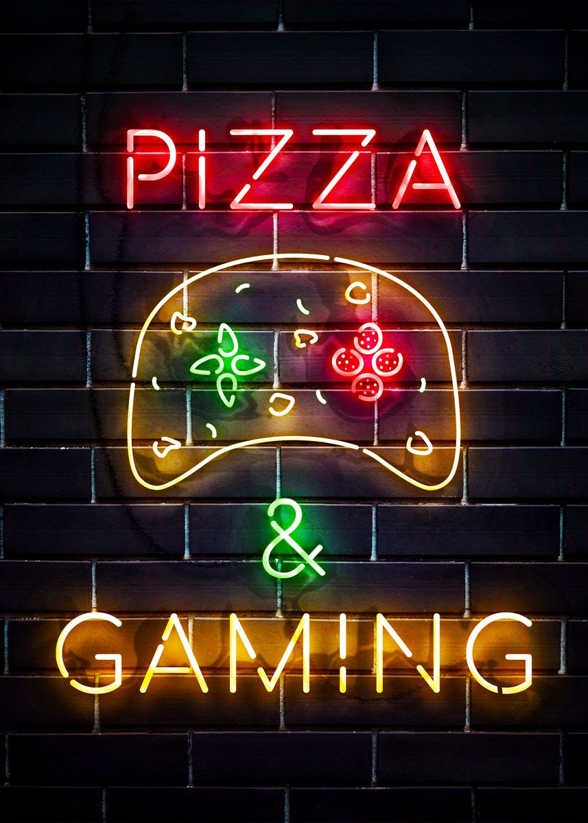 'Gaming Pizza Neon' Poster by Rubina | Displate