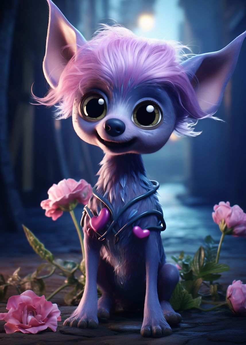 'Floral Dog' Poster, picture, metal print, paint by Absuro Designs | Displate