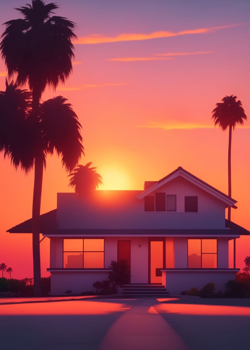 'Sunset Ilustration' Poster, picture, metal print, paint by Shichiro Ken | Displate