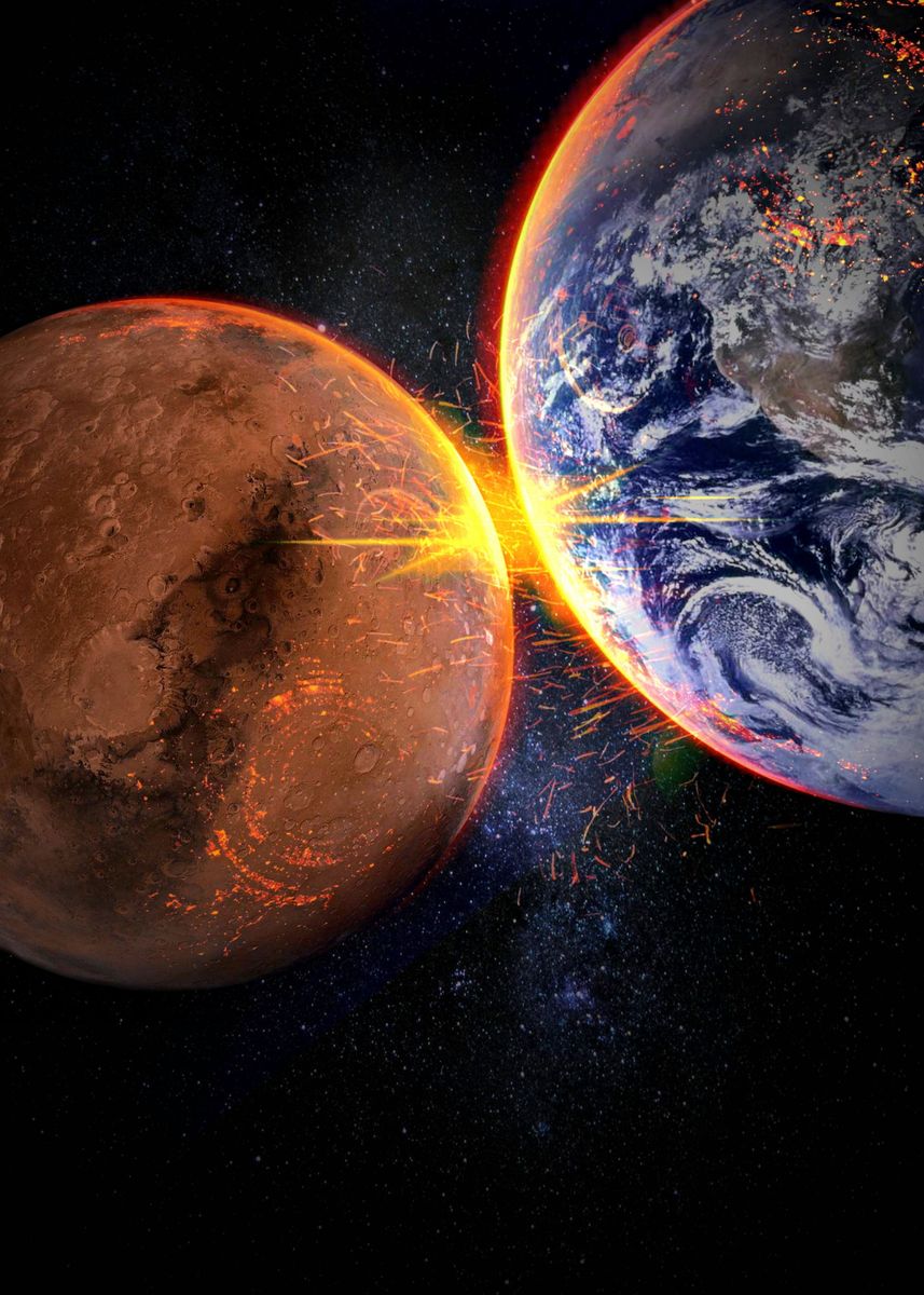 'Earth Mars collision' Poster, picture, metal print, paint by ilham ...