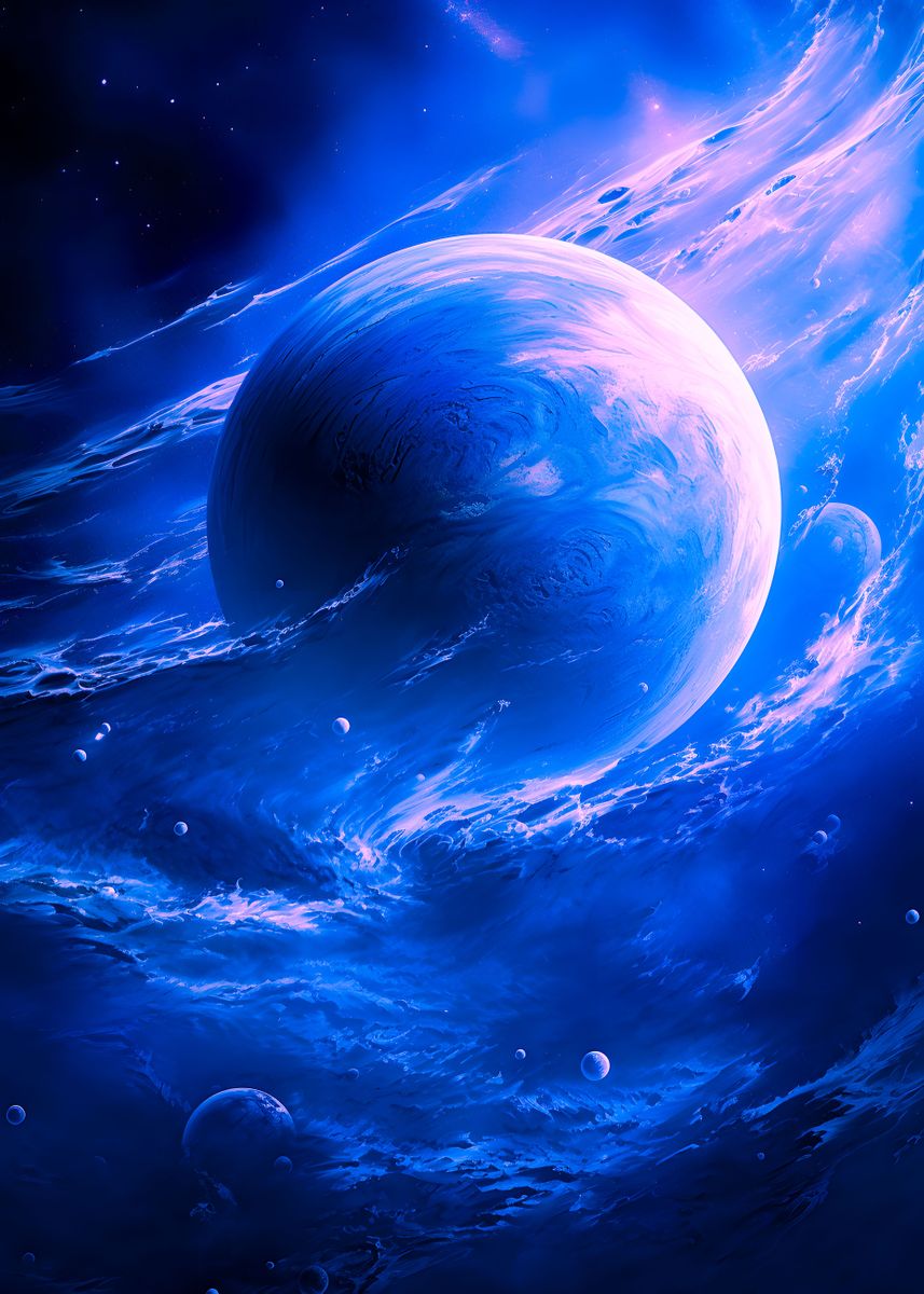 'Space Planet Abyss neon' Poster, picture, metal print, paint by Eric ...