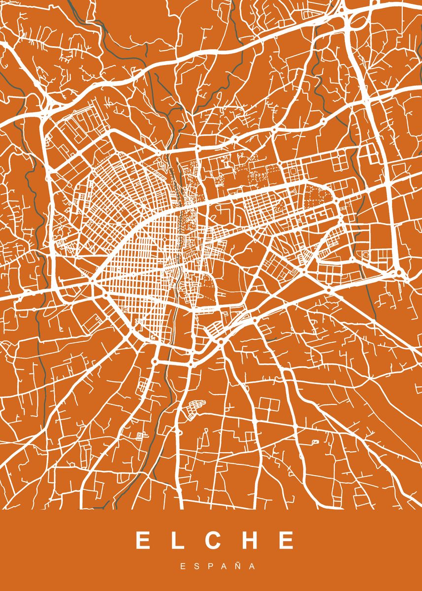 'MAP ELCHE SPAIN' Poster, picture, metal print, paint by UrbanMaps ...