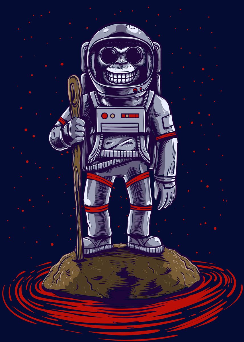 'space monkey astronaut' Poster, picture, metal print, paint by D A N ...