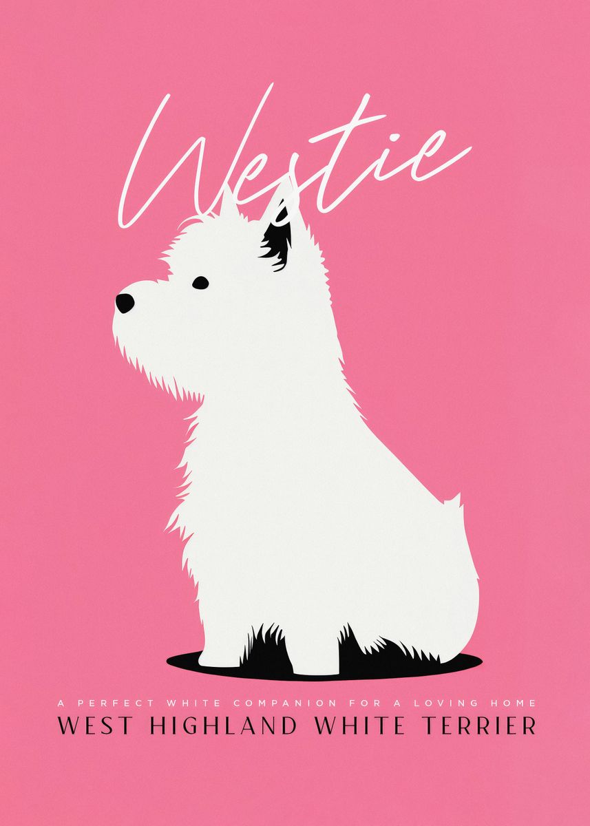 'Retro Westie Minimal Art' Poster, picture, metal print, paint by SipCircle | Displate