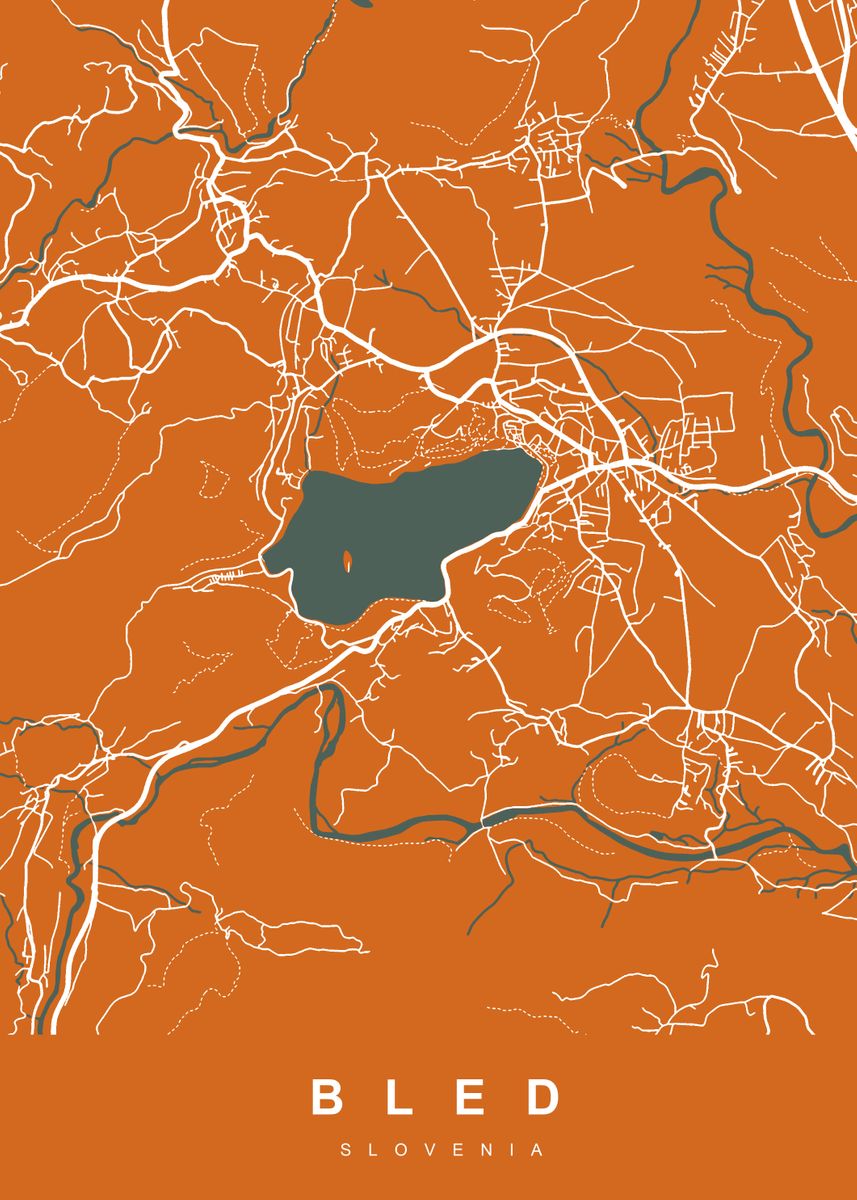 'MAP BLED SLOVENIA ' Poster, picture, metal print, paint by UrbanMaps ...