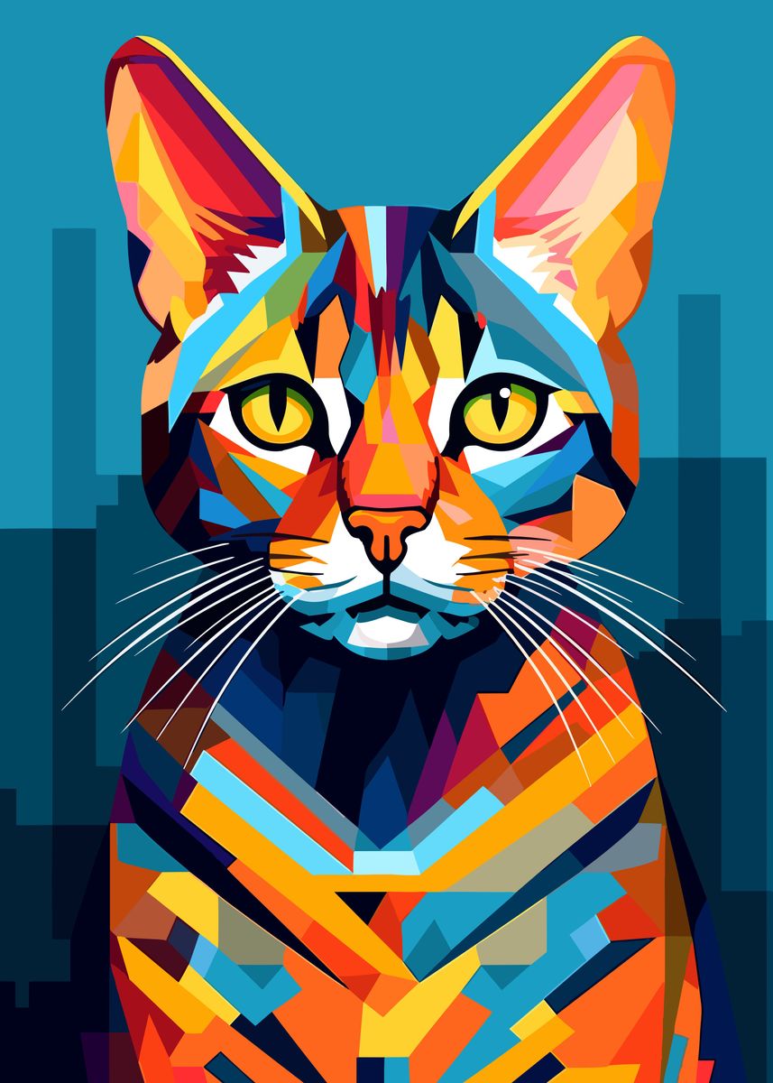 'Cat WPAP Pop Art' Poster, picture, metal print, paint by Ray Mason ...