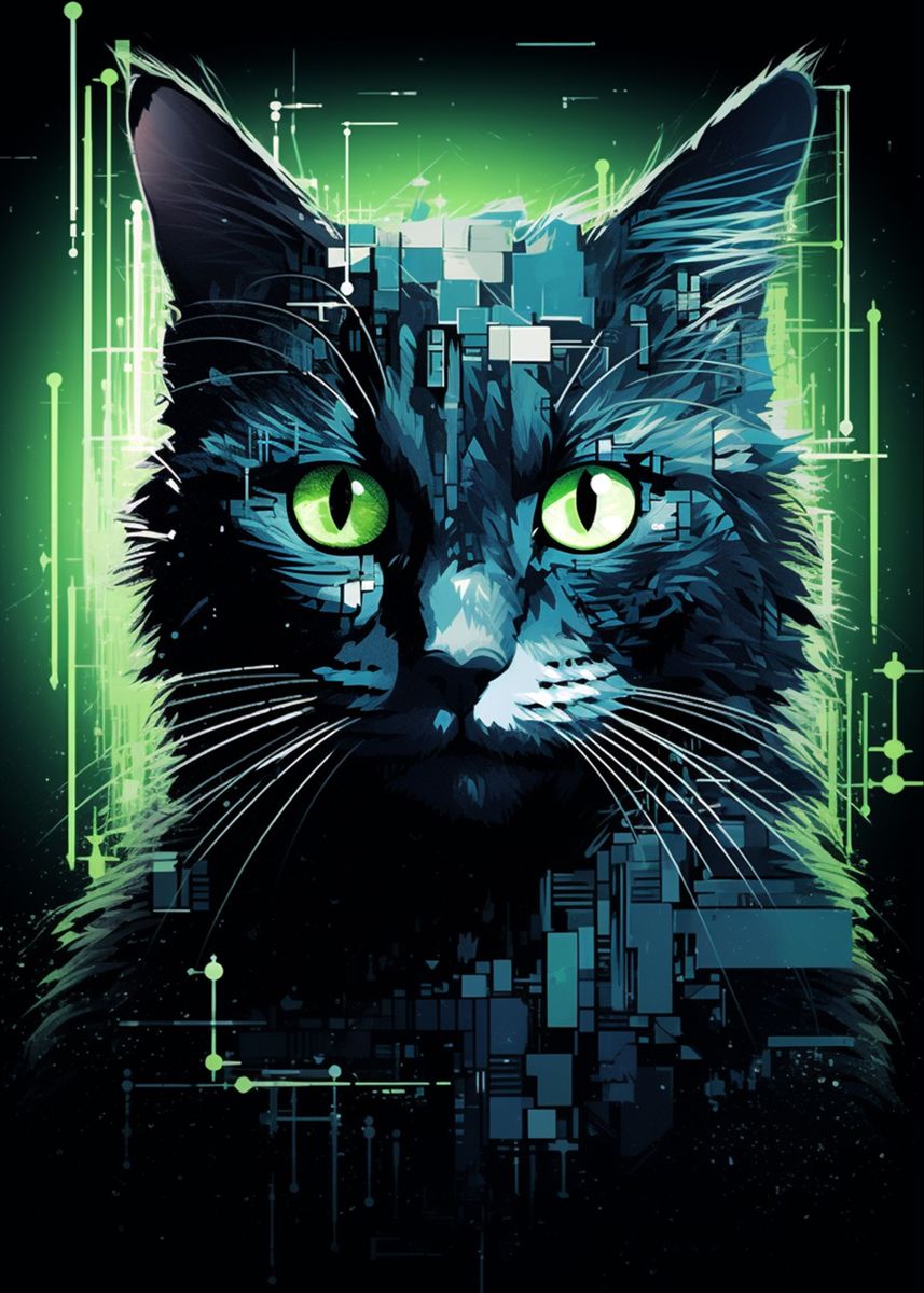 'Cat Matrix Digital' Poster, picture, metal print, paint by noer thoif ...